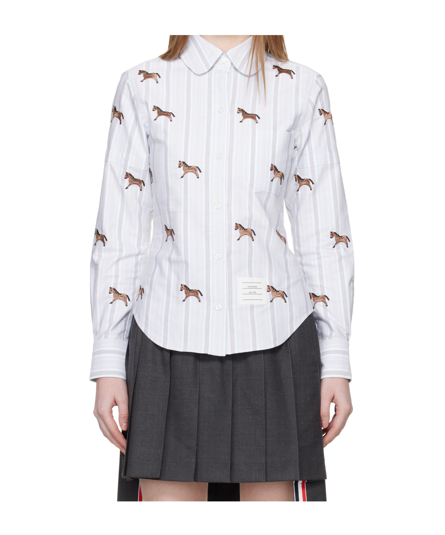 THOM BROWNE Thom Browne Horse-Embroidered Striped Shirt
